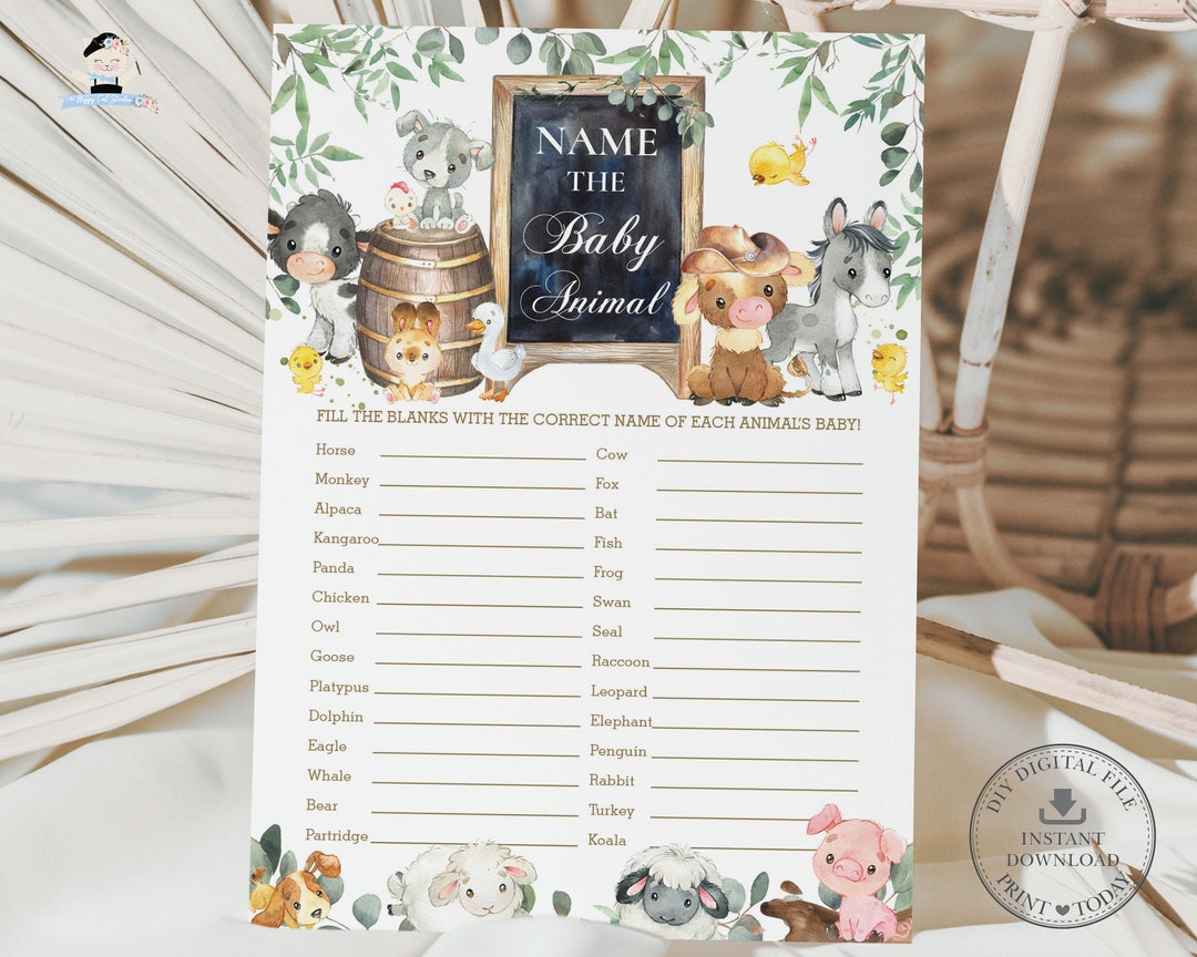 Name the Baby Animal Game INSTANT DOWNLOAD, Country Greenery Farm ...