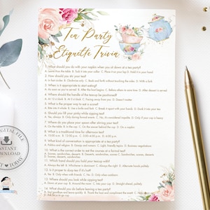Tea Party Etiquette Trivia Bridal Baby Shower Birthday Game INSTANT ...