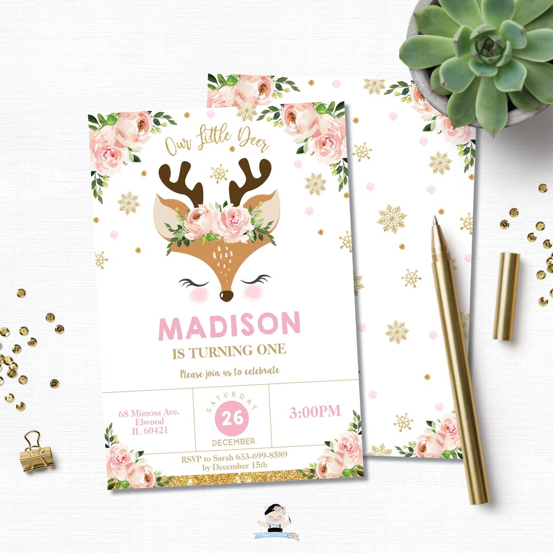 Reindeer Invitation, Editable Template, INSTANT DOWNLOAD, Snowflakes ...