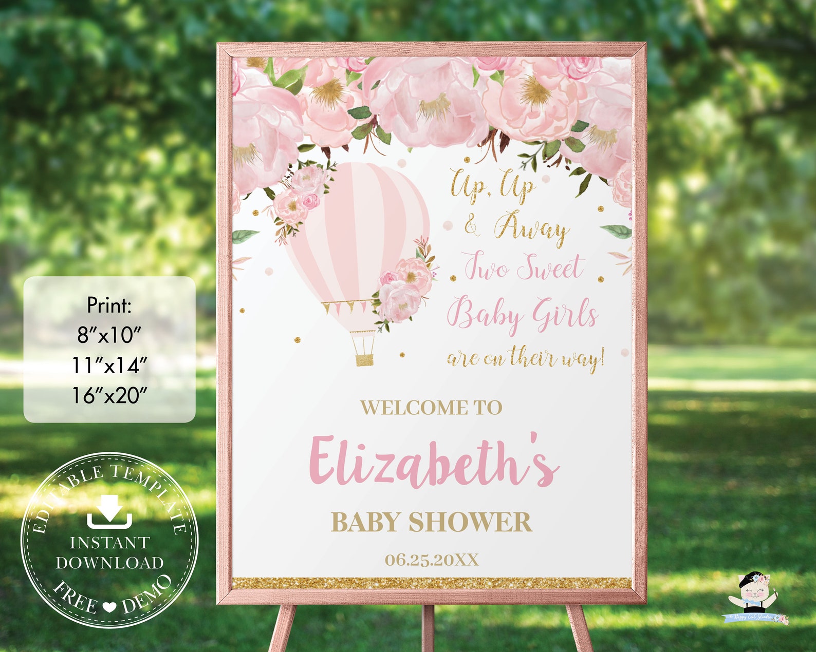 Blush Pink Floral Hot Air Balloon Welcome Sign EDITABLE - Etsy