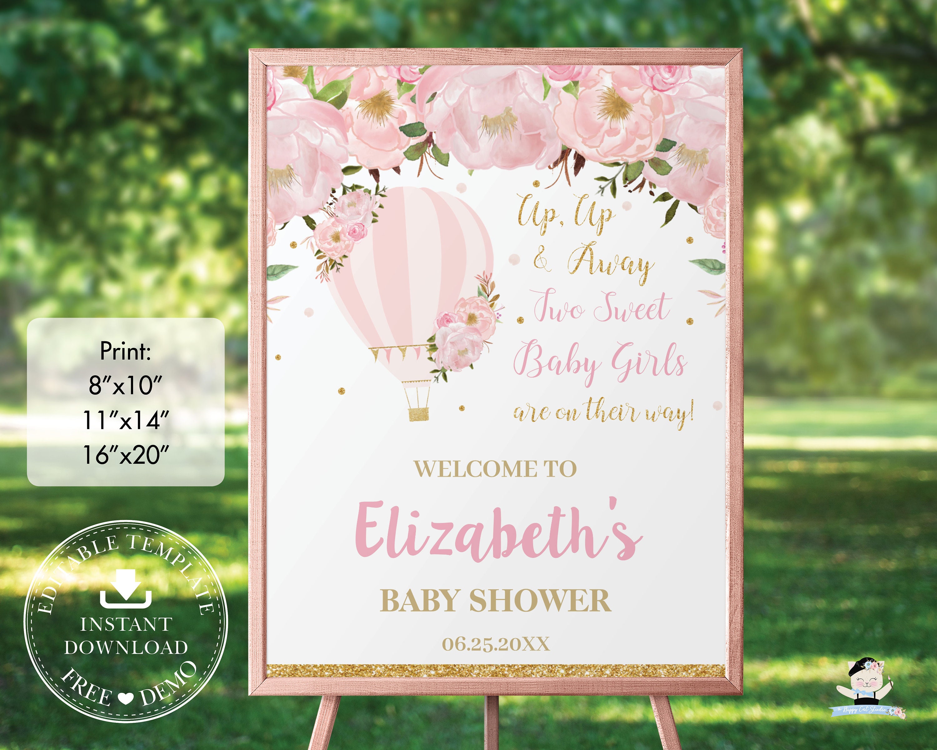 Blush Pink Floral Hot Air Balloon Welcome Sign EDITABLE - Etsy