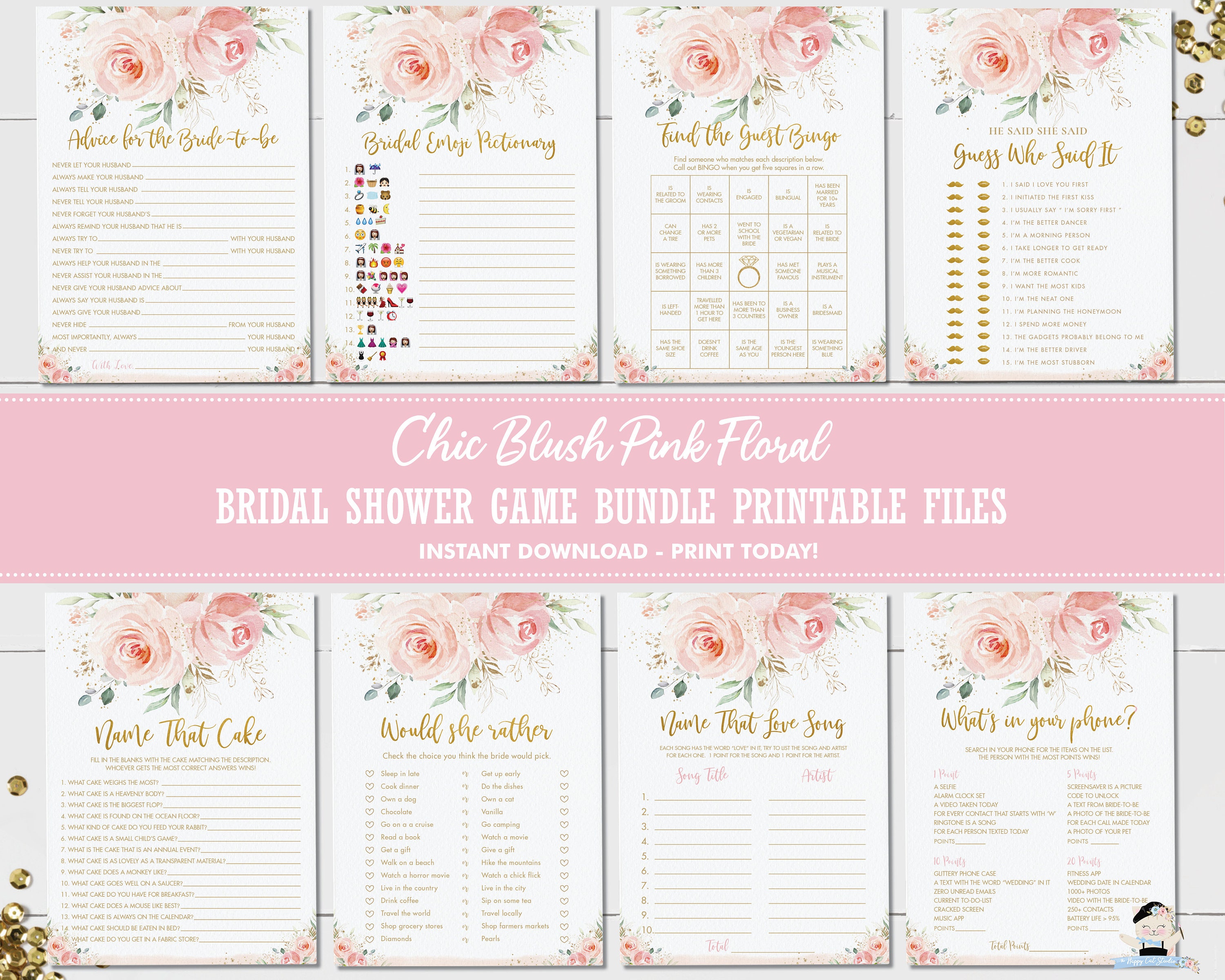 Chic Blush Pink Floral Bridal Shower Game Bundle Advice for | Etsy