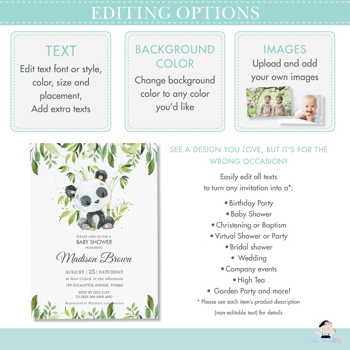 Panda Welcome Sign, EDITABLE TEMPLATE, Diy Pink Floral Greenery Cute ...