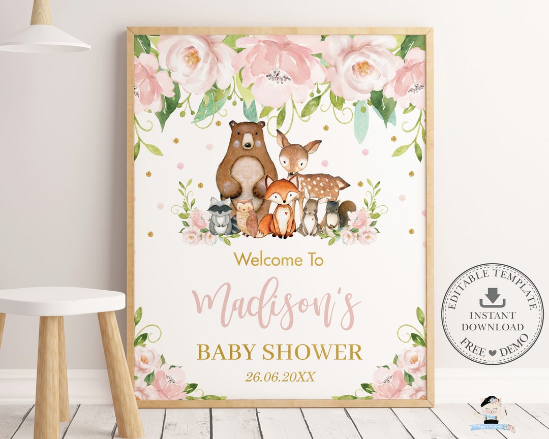 Woodland Animals Welcome Sign, EDITABLE TEMPLATE, Instant Download ...