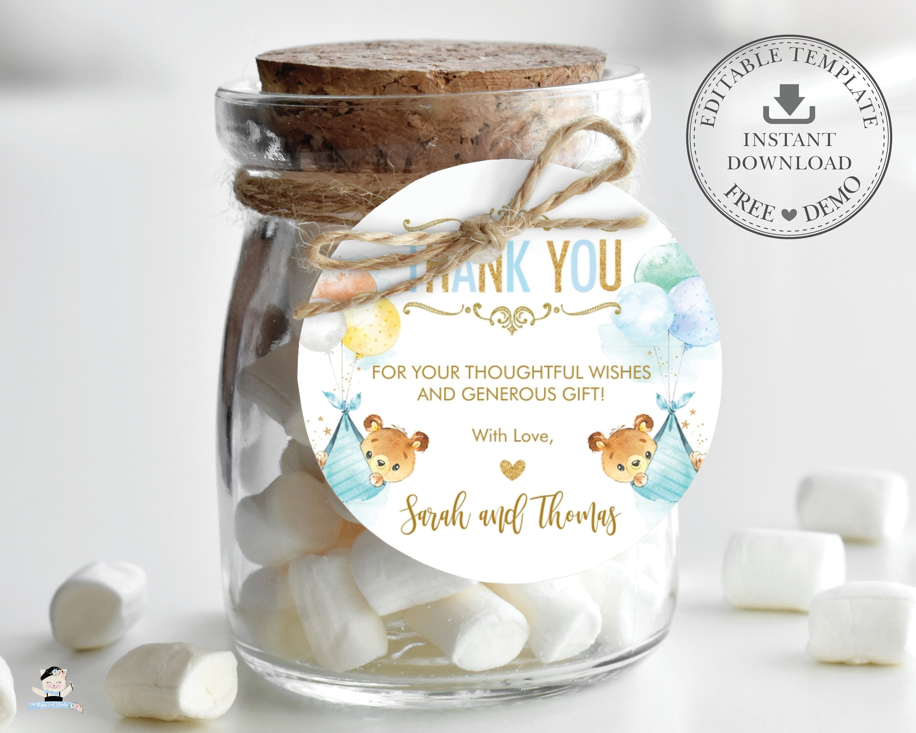 EDITABLE TEMPLATE Cute Twin Teddy Bears 2" Circle Tags, Twins Boys Blue ...