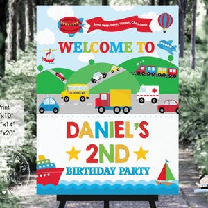 Transportation Birthday Welcome Sign EDITABLE TEMPLATE Transport Party ...