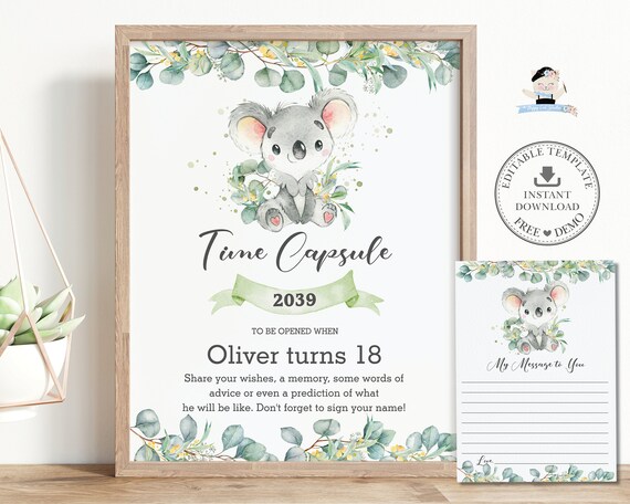 Cute Australian Koala Time Capsule Sign Message Card, EDITABLE TEMPLATE ...