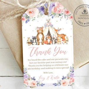 Woodland Animals Thank You Favor Tags Printable, EDITABLE TEMPLATE ...