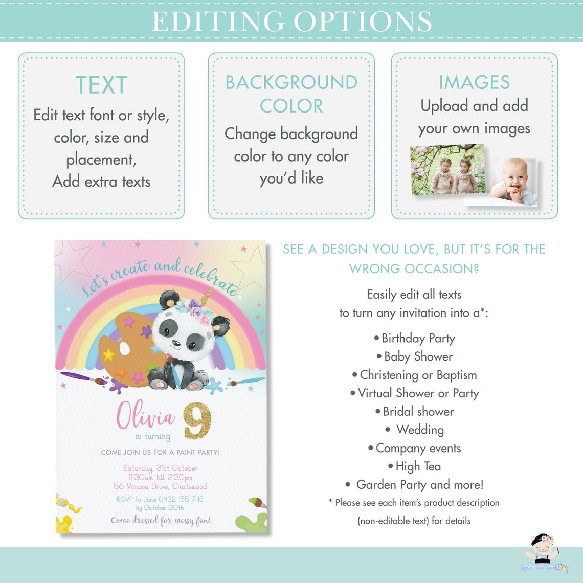 Panda Flag Banner EDITABLE TEMPLATE Cute Pandacorn Rainbow - Etsy