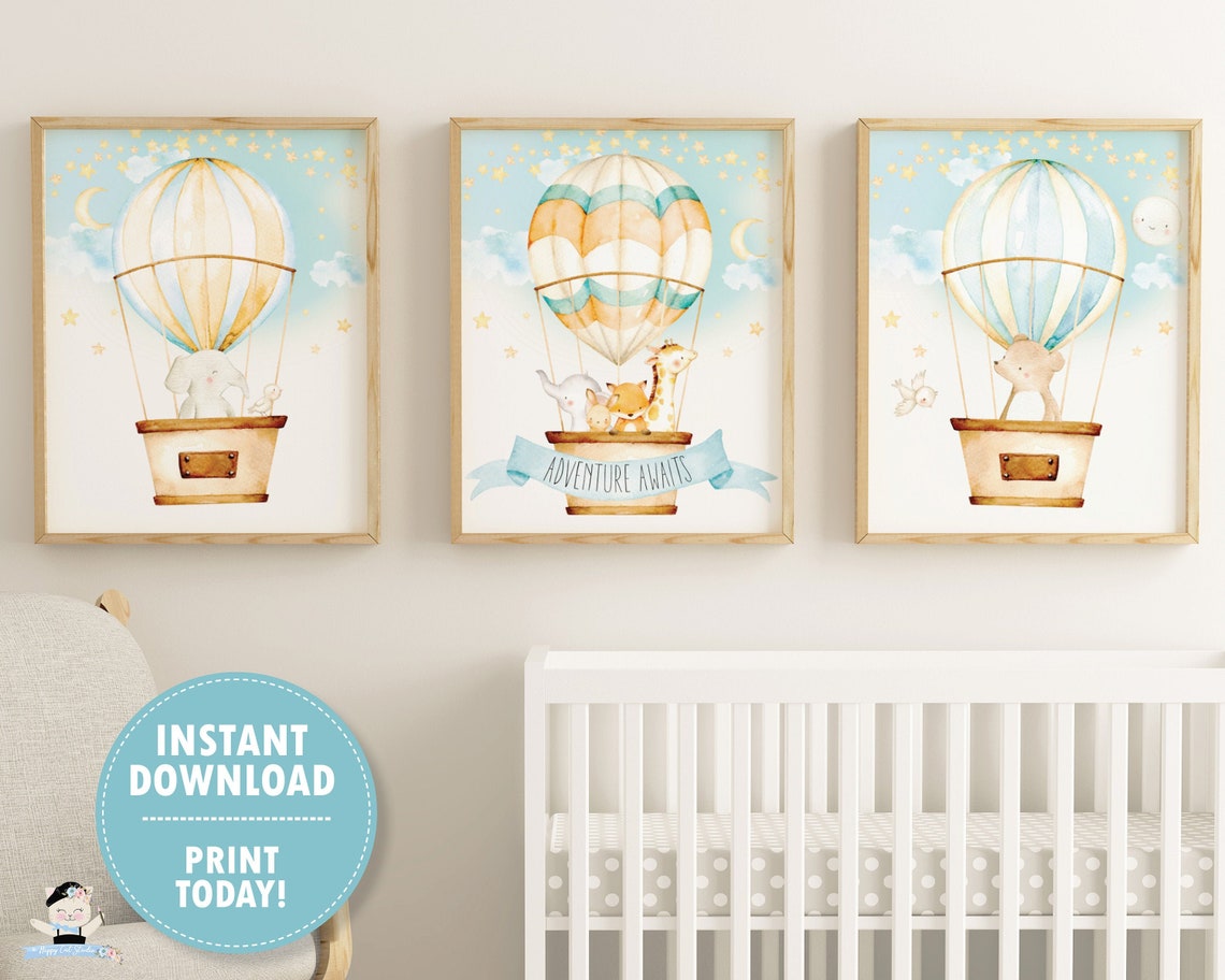Hot Air Balloon Nursery Wall Art Cute Animals Printable | Etsy