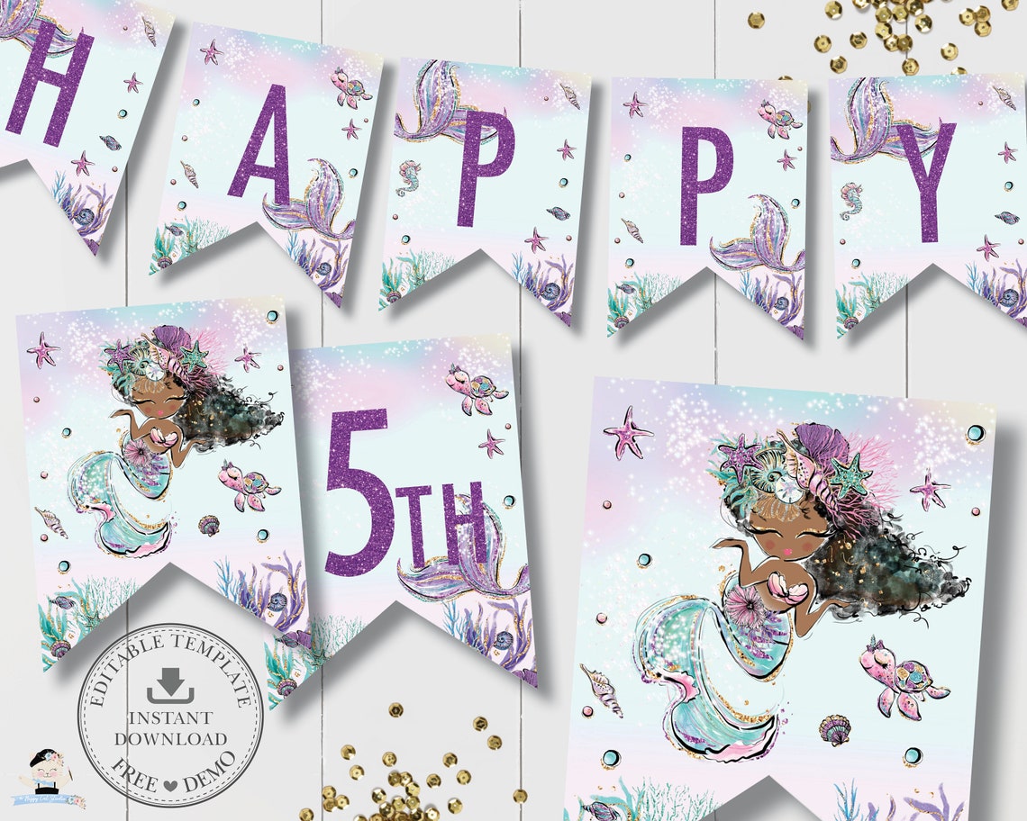 Mermaid Flag Banner EDITABLE TEMPLATE Chic Under the Sea | Etsy Australia