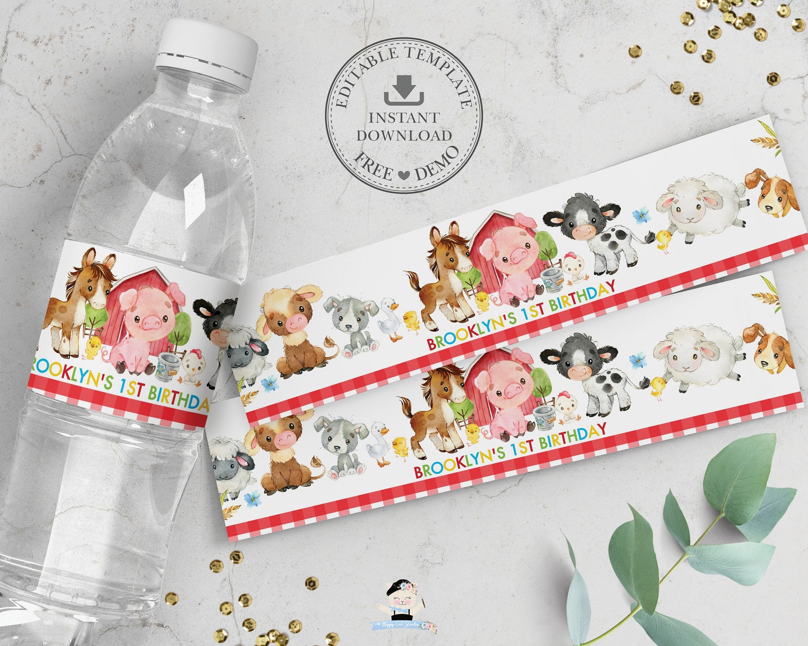 Cute Farm Animals Water Bottle Labels EDITABLE TEMPLATE | Etsy