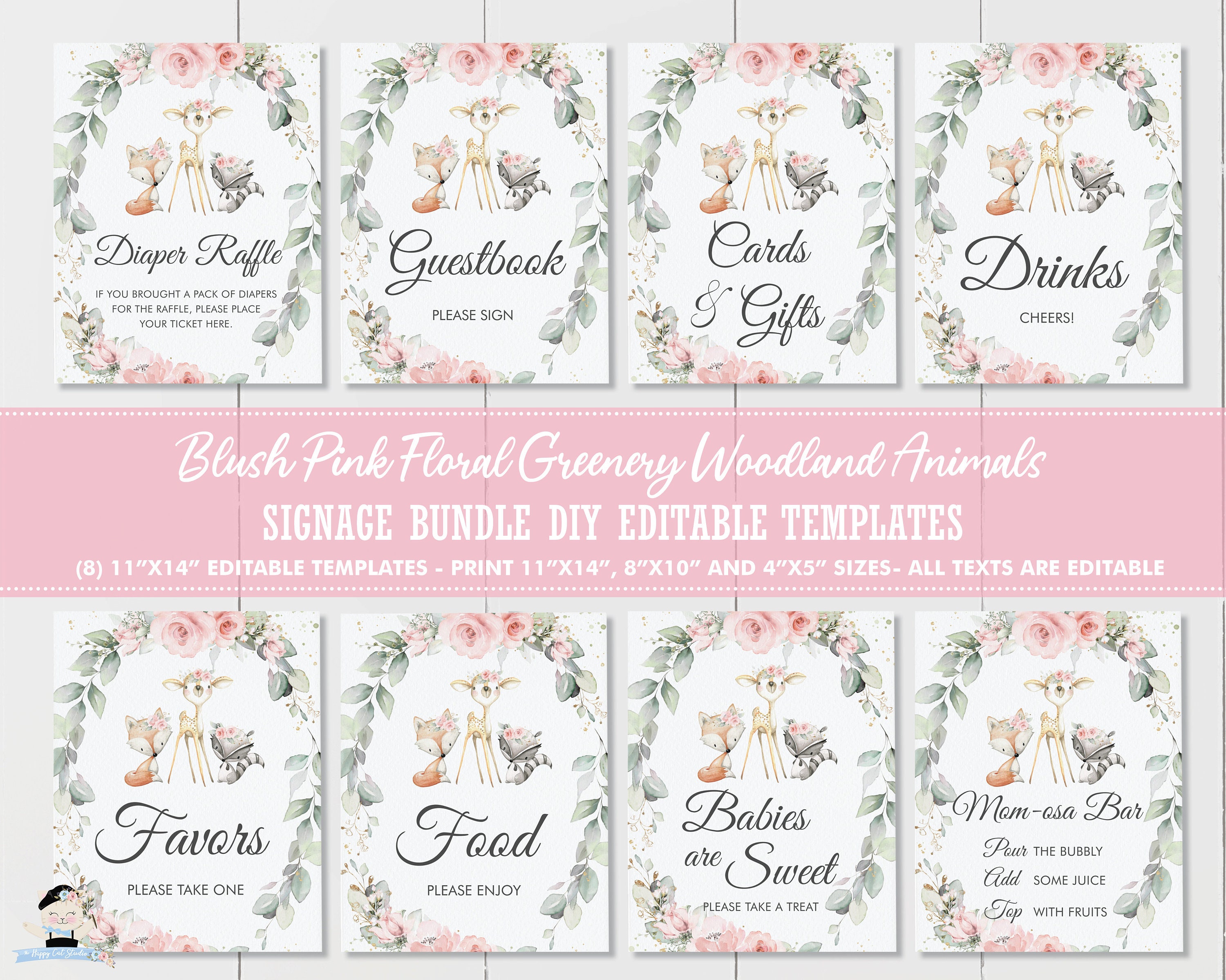Woodland Table Sign Bundle EDITABLE TEMPLATE Pink Floral - Etsy Australia