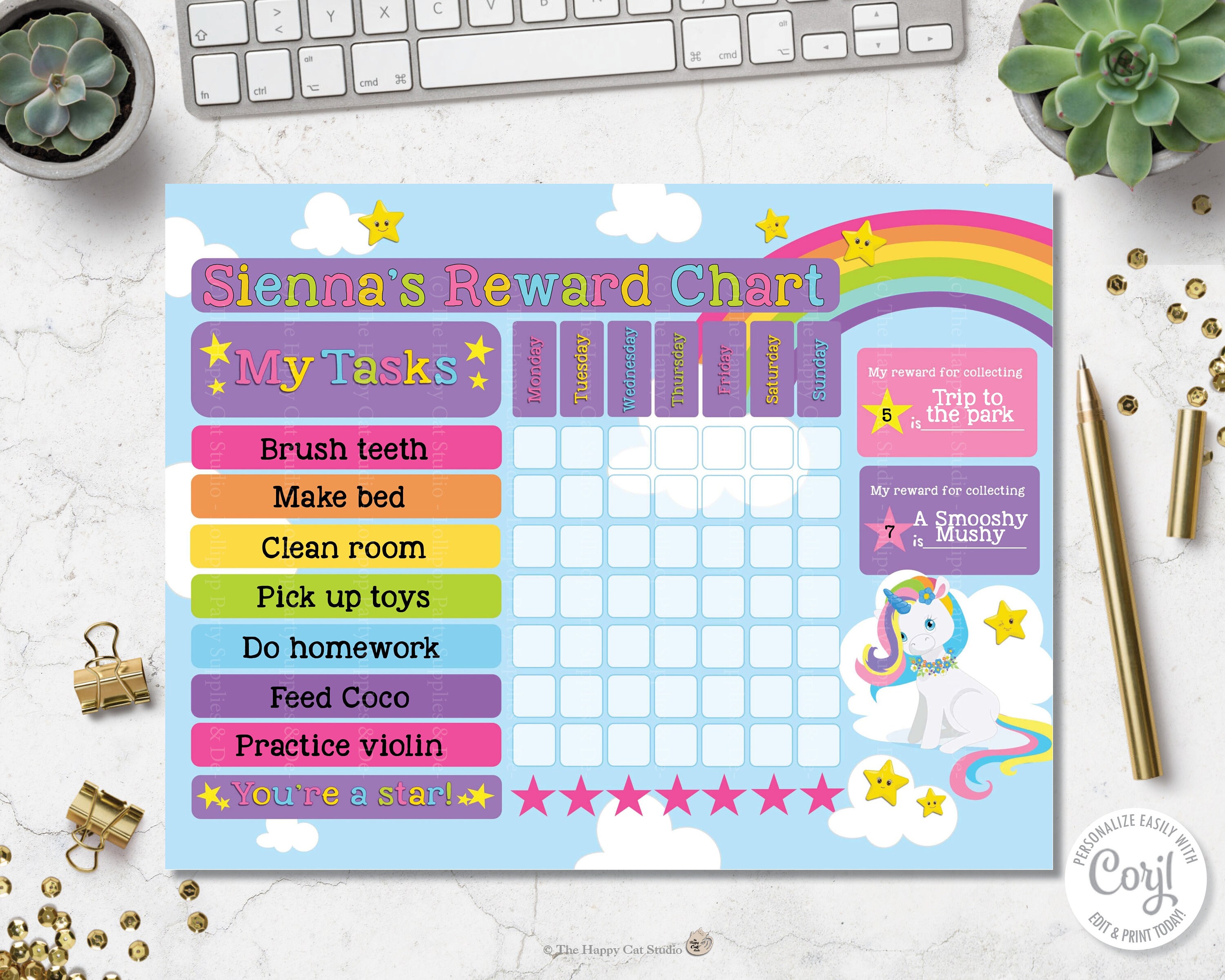 EDITABLE Template, Unicorn Reward Chart, Unicorn Digital Printable ...