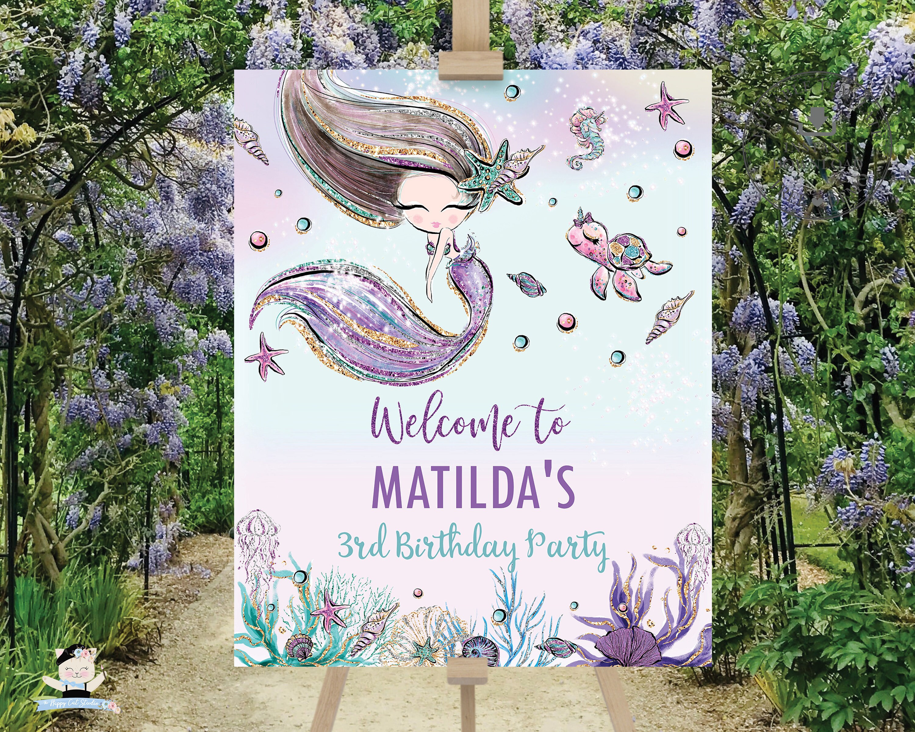 Mermaid Welcome Sign EDITABLE TEMPLATE, Cute Mermaid Baby Shower ...