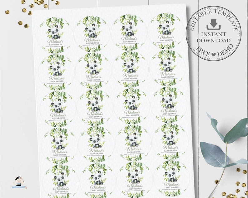 EDITABLE TEMPLATE Cute Panda Bear 2 Circle Tags Bamboo | Etsy