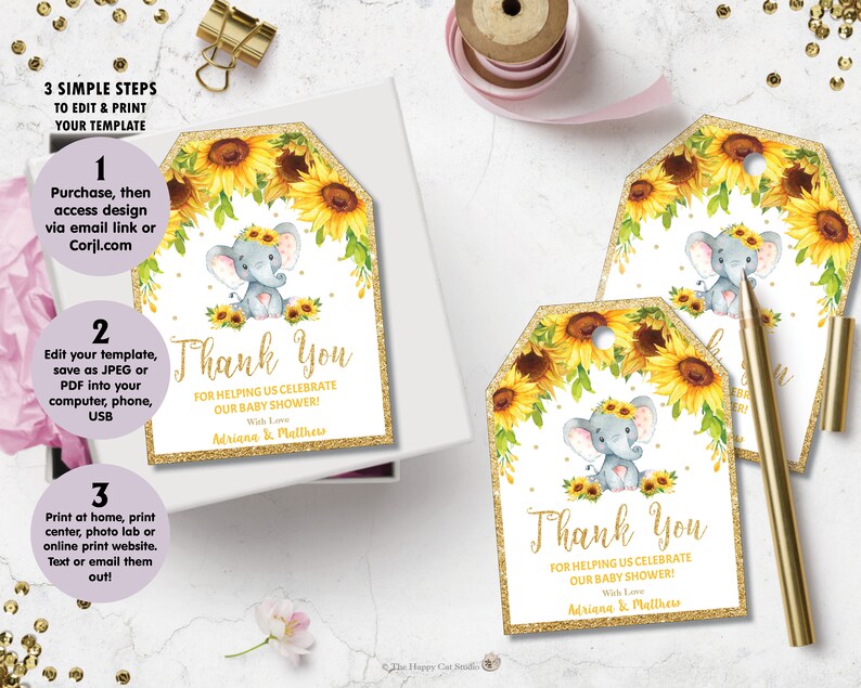 EDITABLE TEMPLATE Elephant Thank You Tags Favors Elephant | Etsy