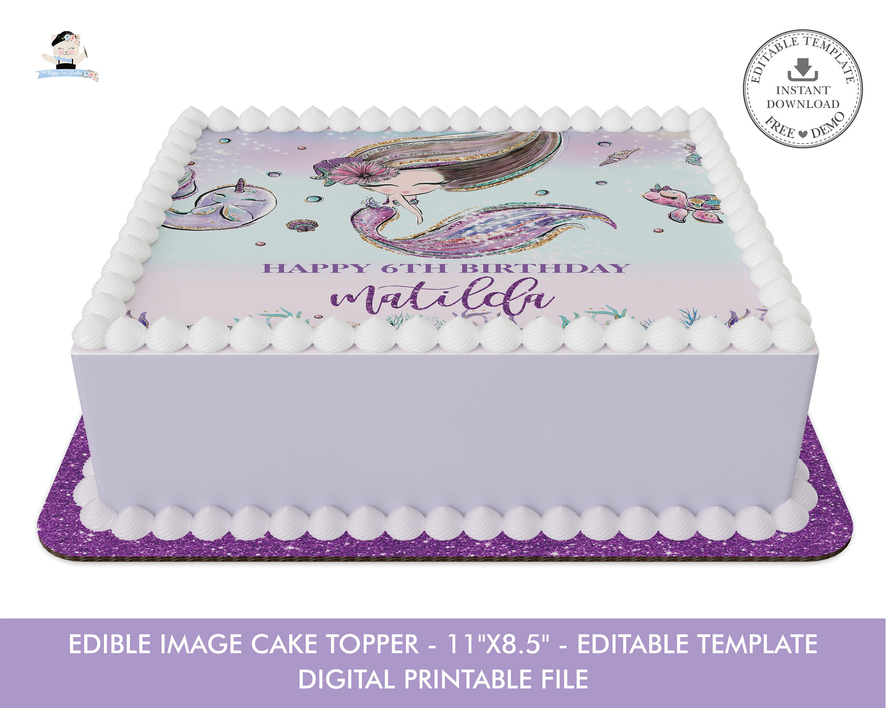 Mermaid Edible Image Cake Topper Diy EDITABLE TEMPLATE Baby - Etsy ...