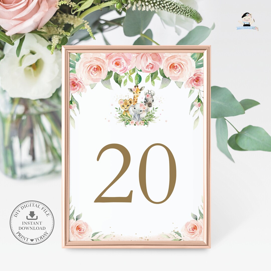 Jungle Animals Table Number 1-20 Printable Signs 4x6, INSTANT DOWNLOAD ...