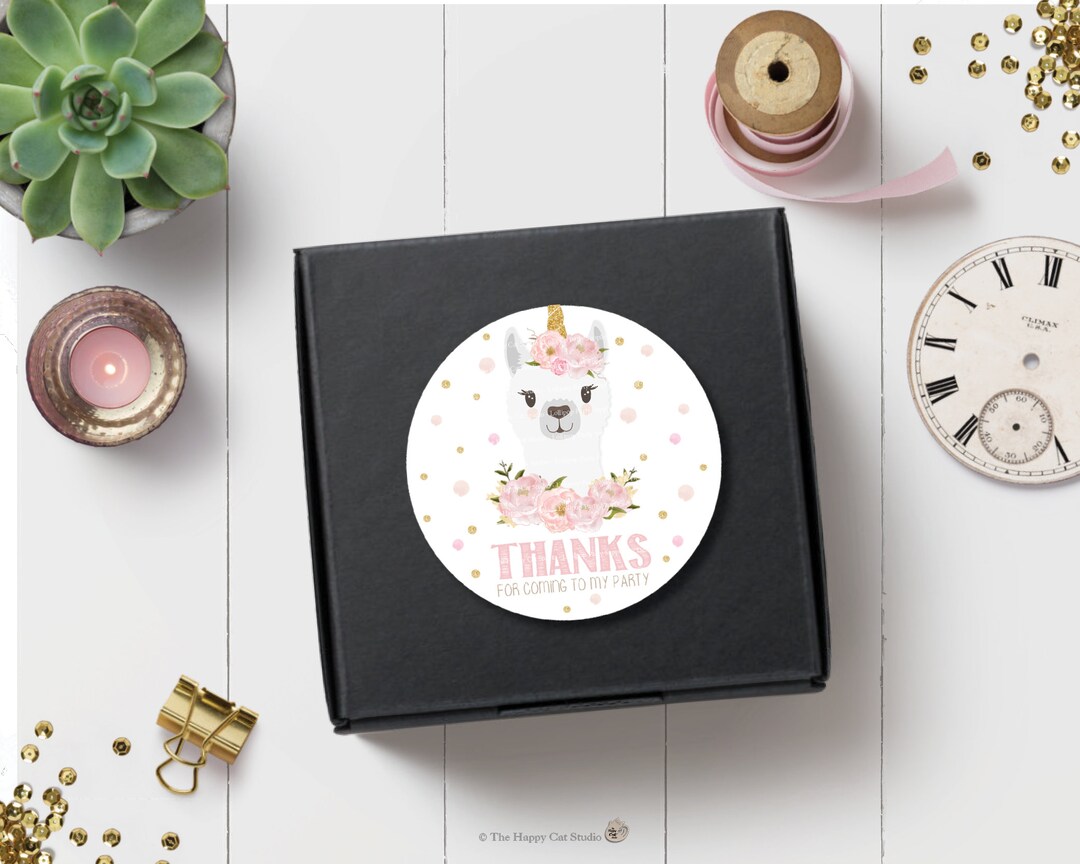 Llama Unicorn Circle Labels 76mm, Llama Thank You Label, Llama Party ...