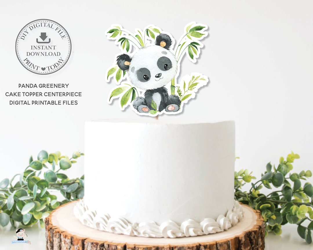 Cute Panda Bamboo Greenery Cake Topper INSTANT DOWNLOAD Panda Bear Cub ...