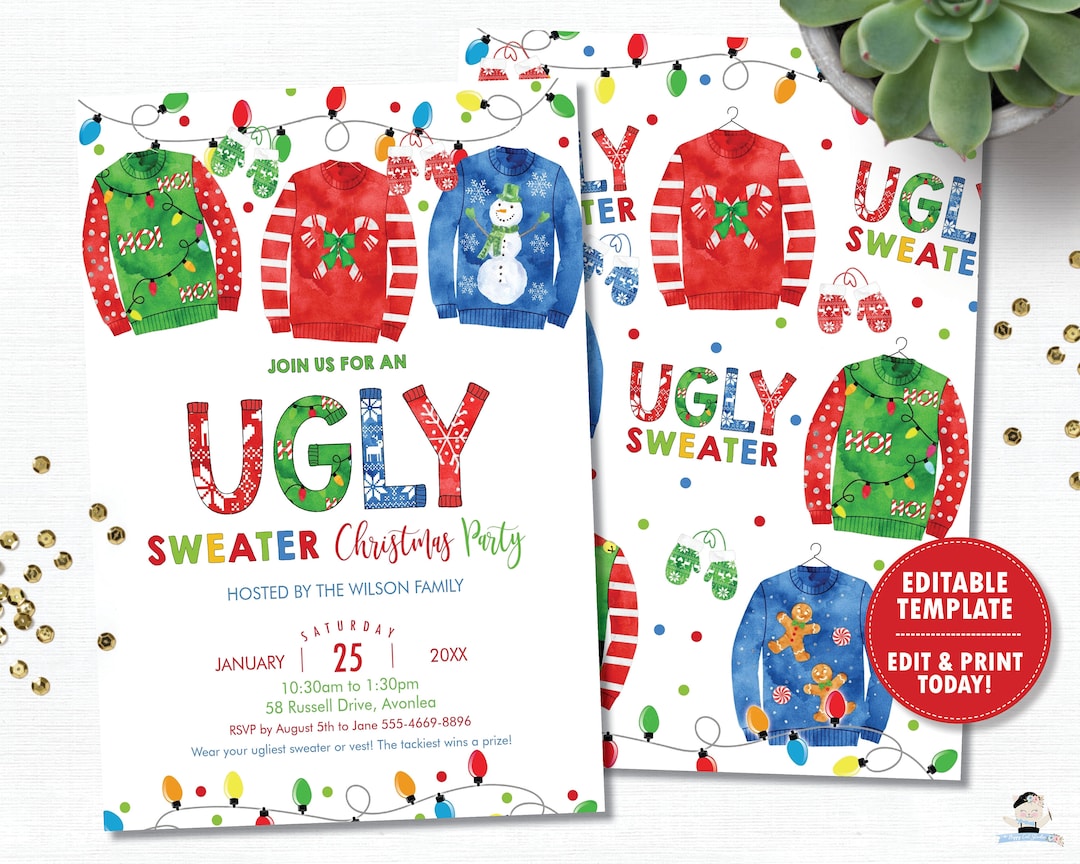 Ugly Sweater Invitation, Instant Download, Ugly Sweater Christmas Party ...