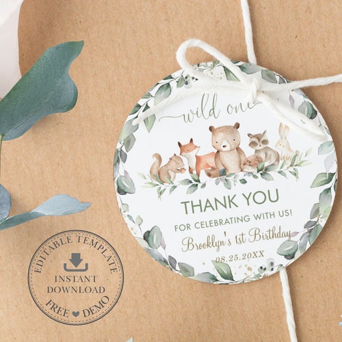 EDITABLE TEMPLATE Woodland Animals 2 Circle Tags Chic - Etsy