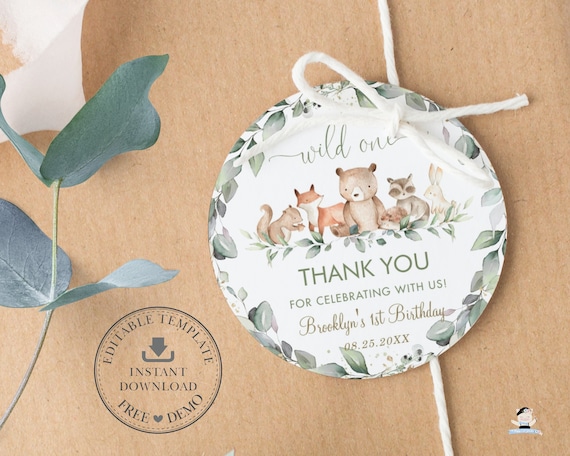 EDITABLE TEMPLATE Woodland Animals 2 Circle Tags Chic | Etsy