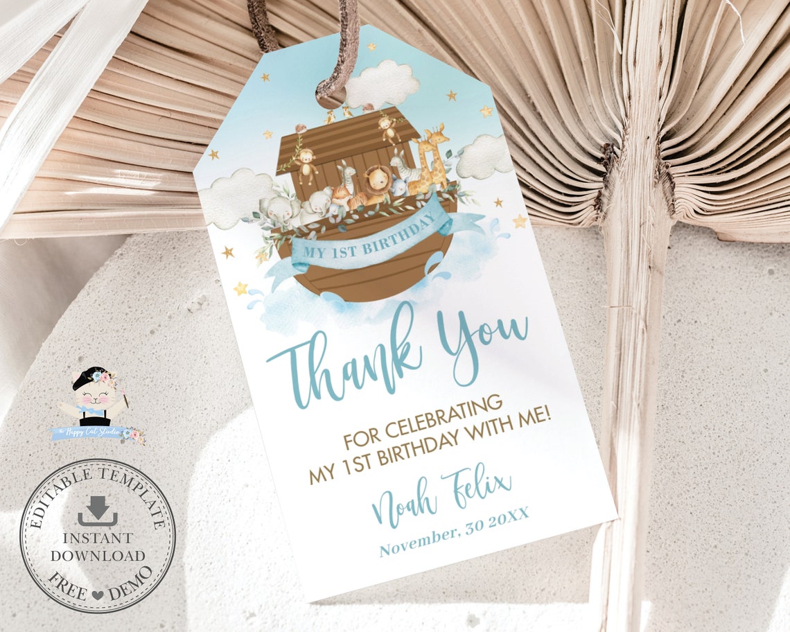 Noah's Ark Thank You Favor Tags Printable EDITABLE - Etsy