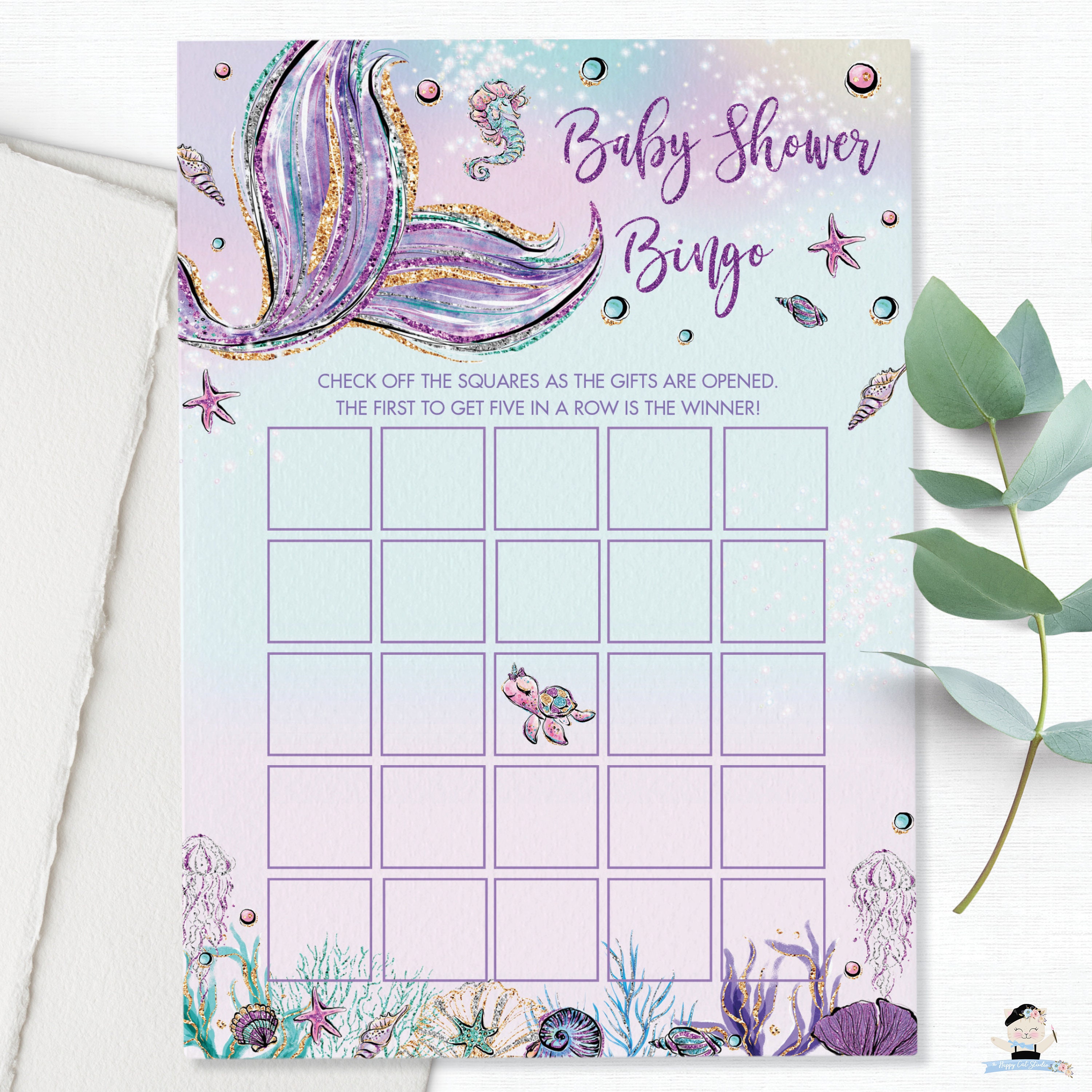 Mermaid Tail Baby Shower Bingo Game Pre-filled Blank Cards | Etsy
