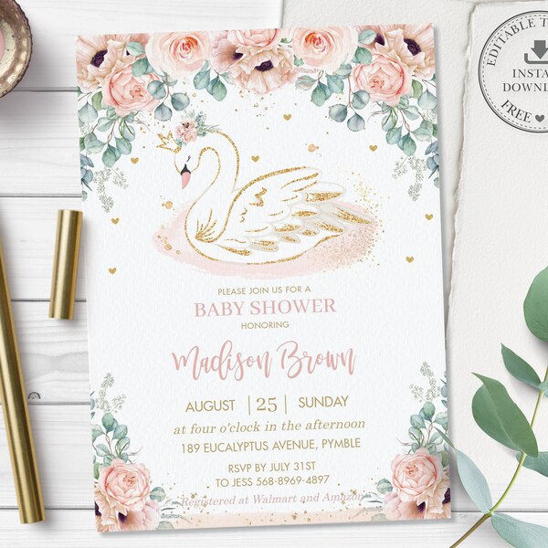 Swan Baby Shower Invitation - Etsy