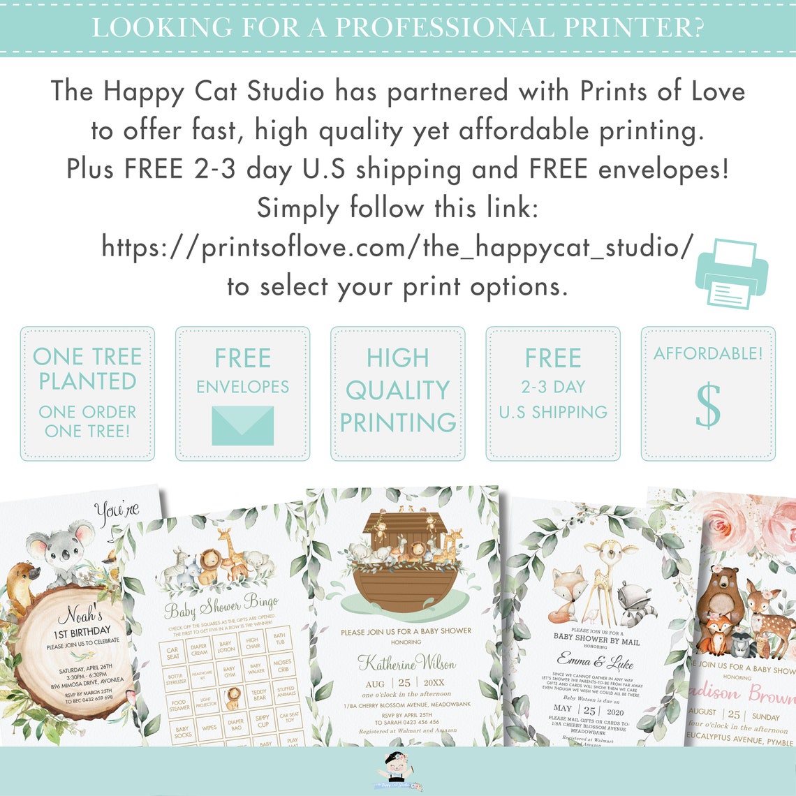 Noah's Ark Greenery Thank You Card Printable EDITABLE | Etsy