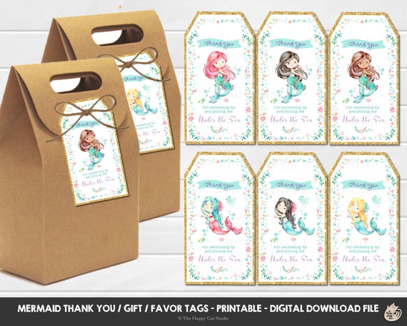 MERMAID Thank You Swing Tags, Favor, Gift Labels, Mermaid Birthday ...