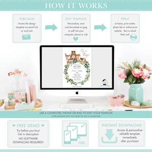 Woodland Animals Welcome Sign, EDITABLE TEMPLATE, Diy Forest Woods Baby ...