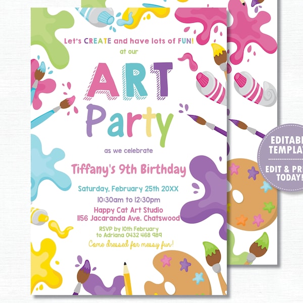 Art Party Invitation - Etsy