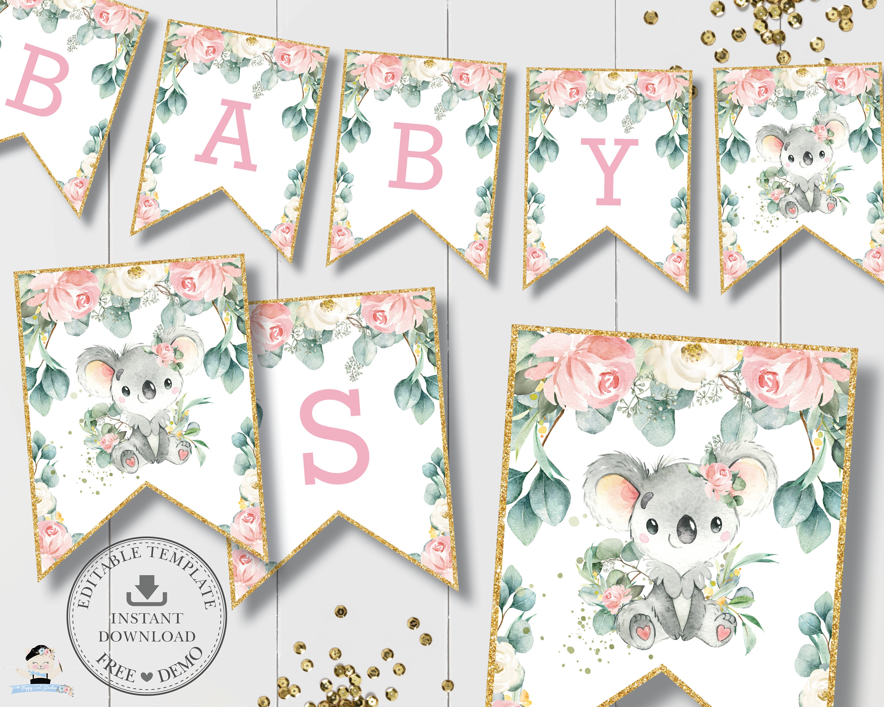 Koala Flag Banner EDITABLE TEMPLATE Cute Koala Eucalyptus - Etsy Australia