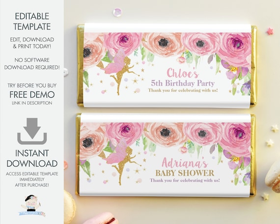 EDITABLE TEMPLATE Fairy Chocolate Bar Wrappers Favors Hersheys Aldi editable-template-fairy-chocolate-bar-wrappers-favors-hersheys-aldi