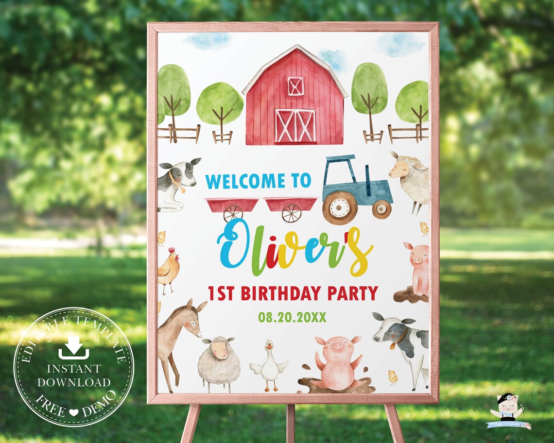 Farm Animals Barnyard Welcome Sign EDITABLE TEMPLATE 1st - Etsy