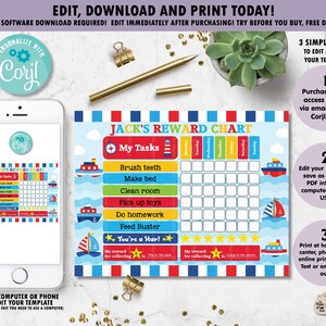 EDITABLE TEMPLATE, Boats Reward Chart, Ships Chore Chart, Nautical ...