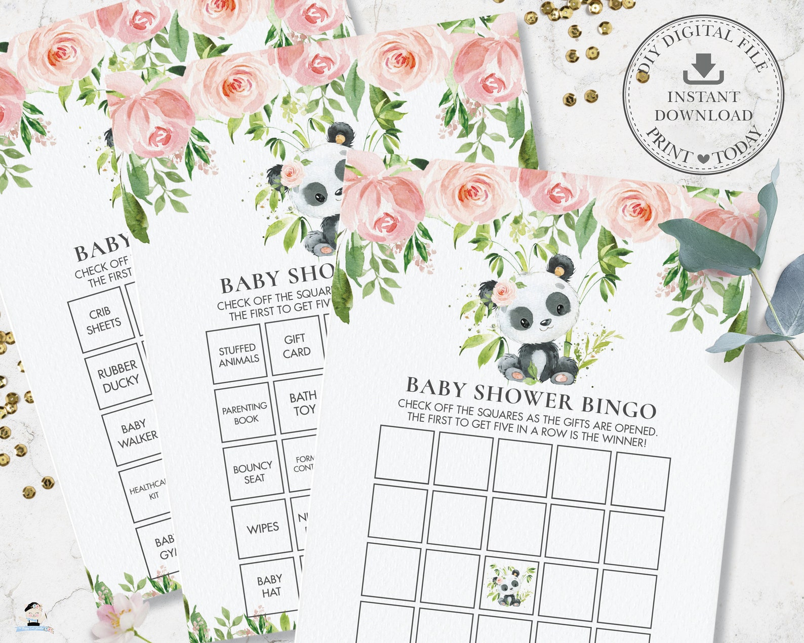 Cute Panda Baby Shower Bingo Game Printable, INSTANT DOWNLOAD, Pre ...