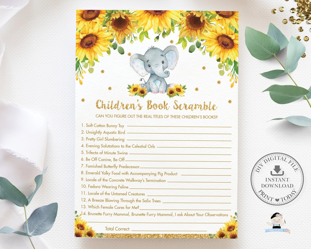 Children's Book Scramble Game, INSTANT DOWNLOAD, Floral Sunflower ...