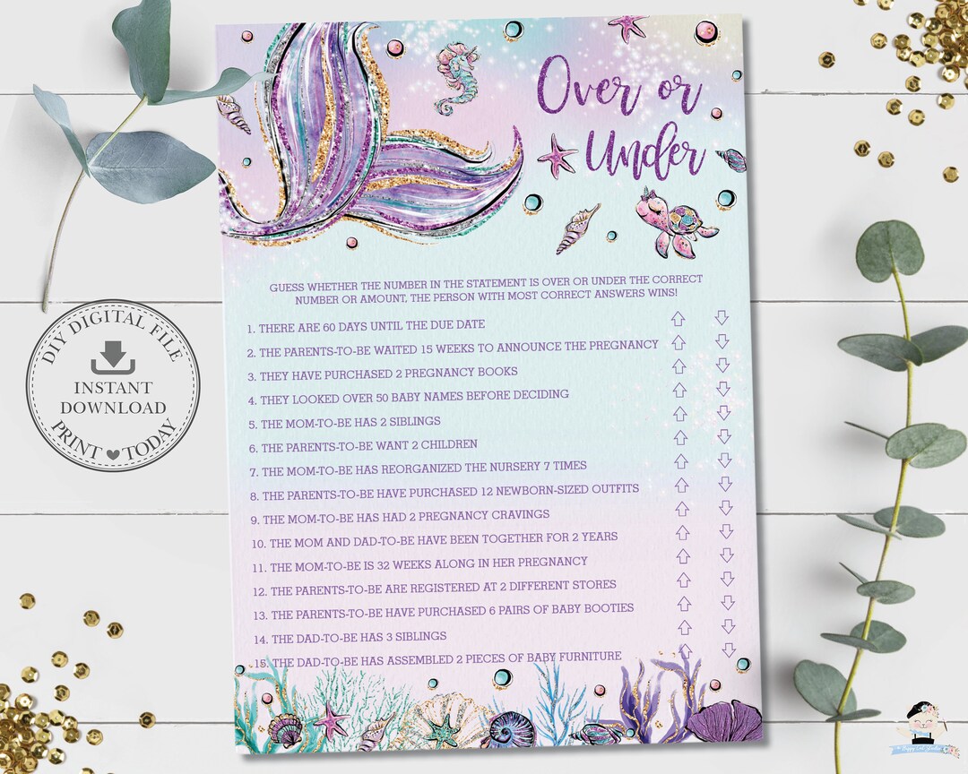 Mermaid Over or Under Quiz, INSTANT DOWNLOAD, Chic Whimsical Mermaid ...