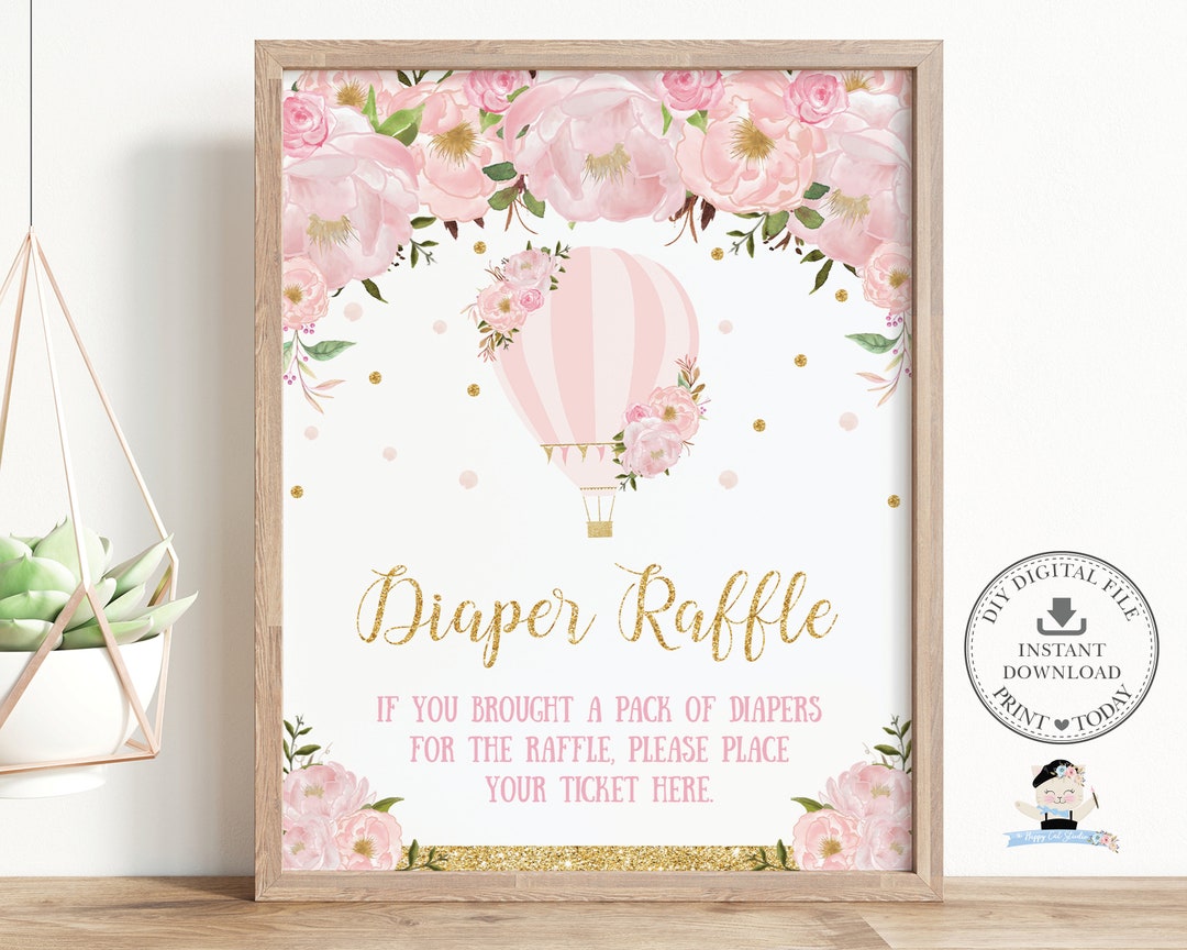 Diaper Raffle Sign, INSTANT DOWNLOAD, Pink Blush Floral Gold Chic Hot ...