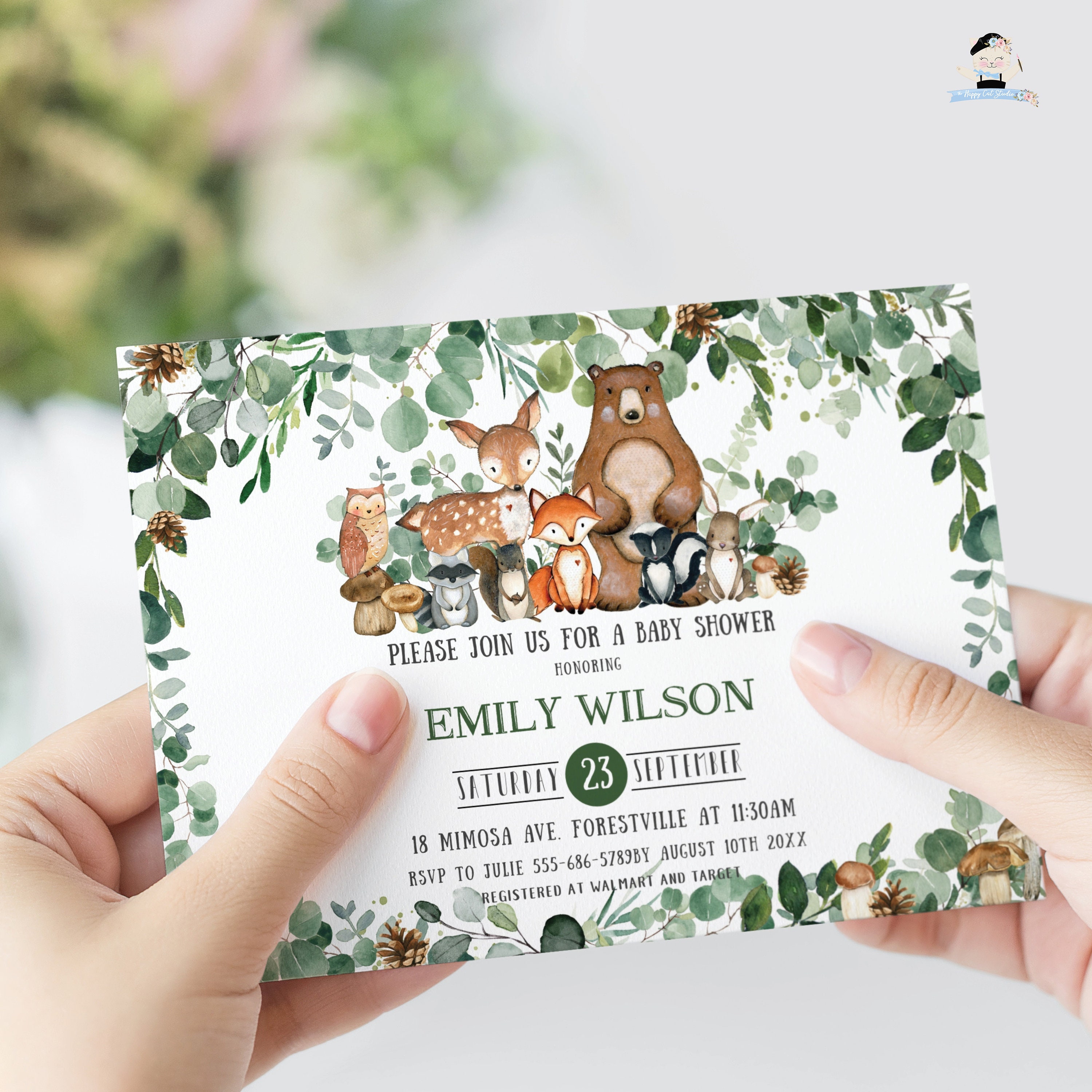 Woodland Animals Forest Greenery Invitation EDITABLE - Etsy
