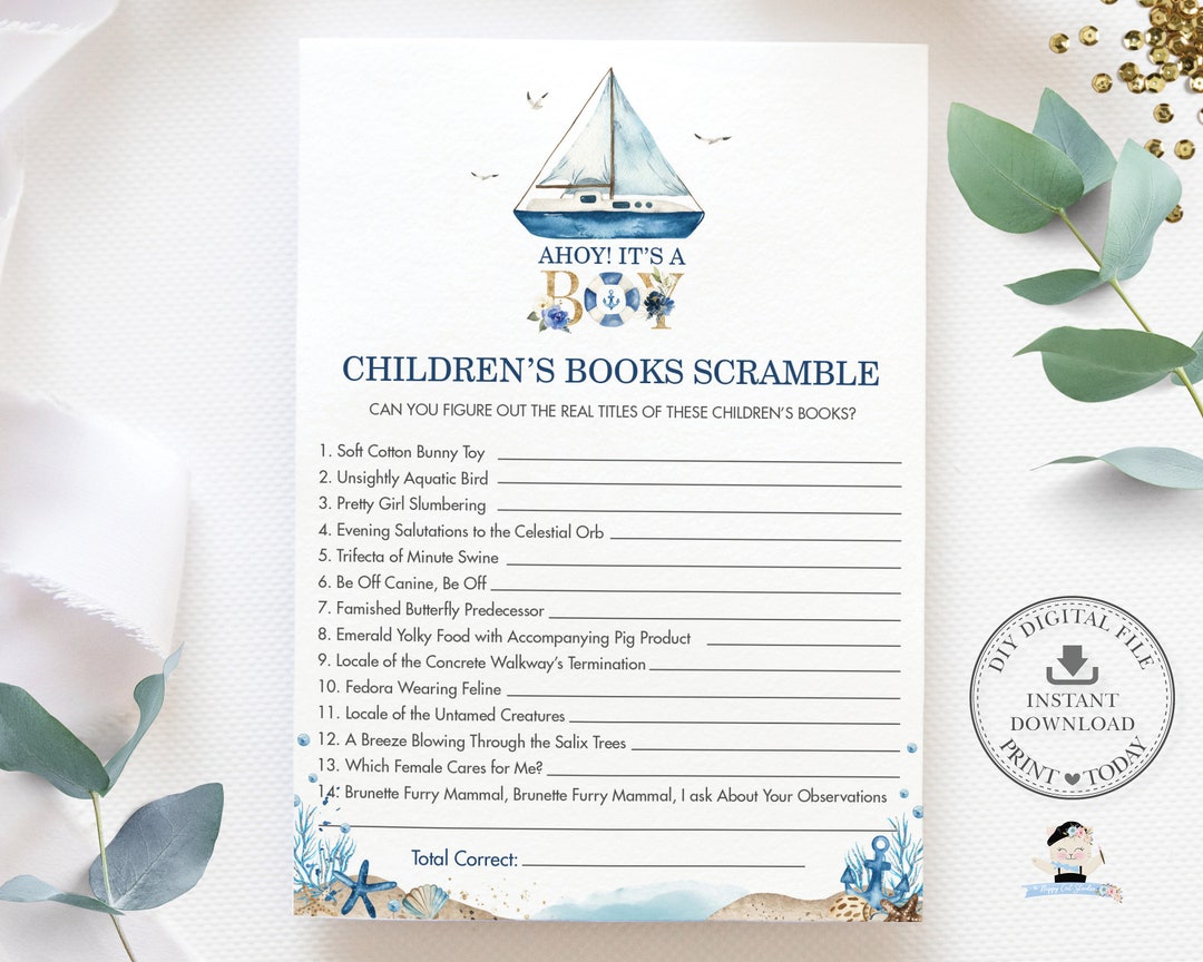 Fun Children's Book Scramble Game, INSTANT DOWNLOAD, Storybook Nautical ...