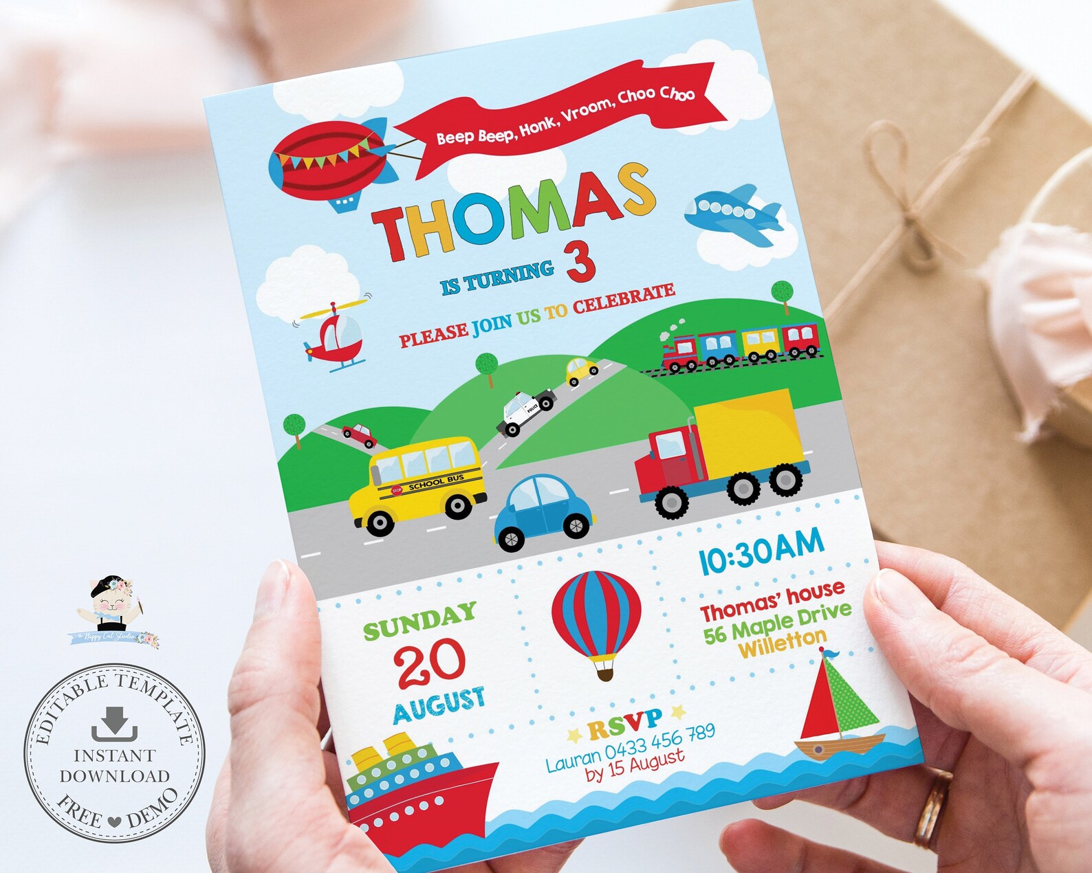 Transportation Birthday Invitation, Transportation Invitation Download ...