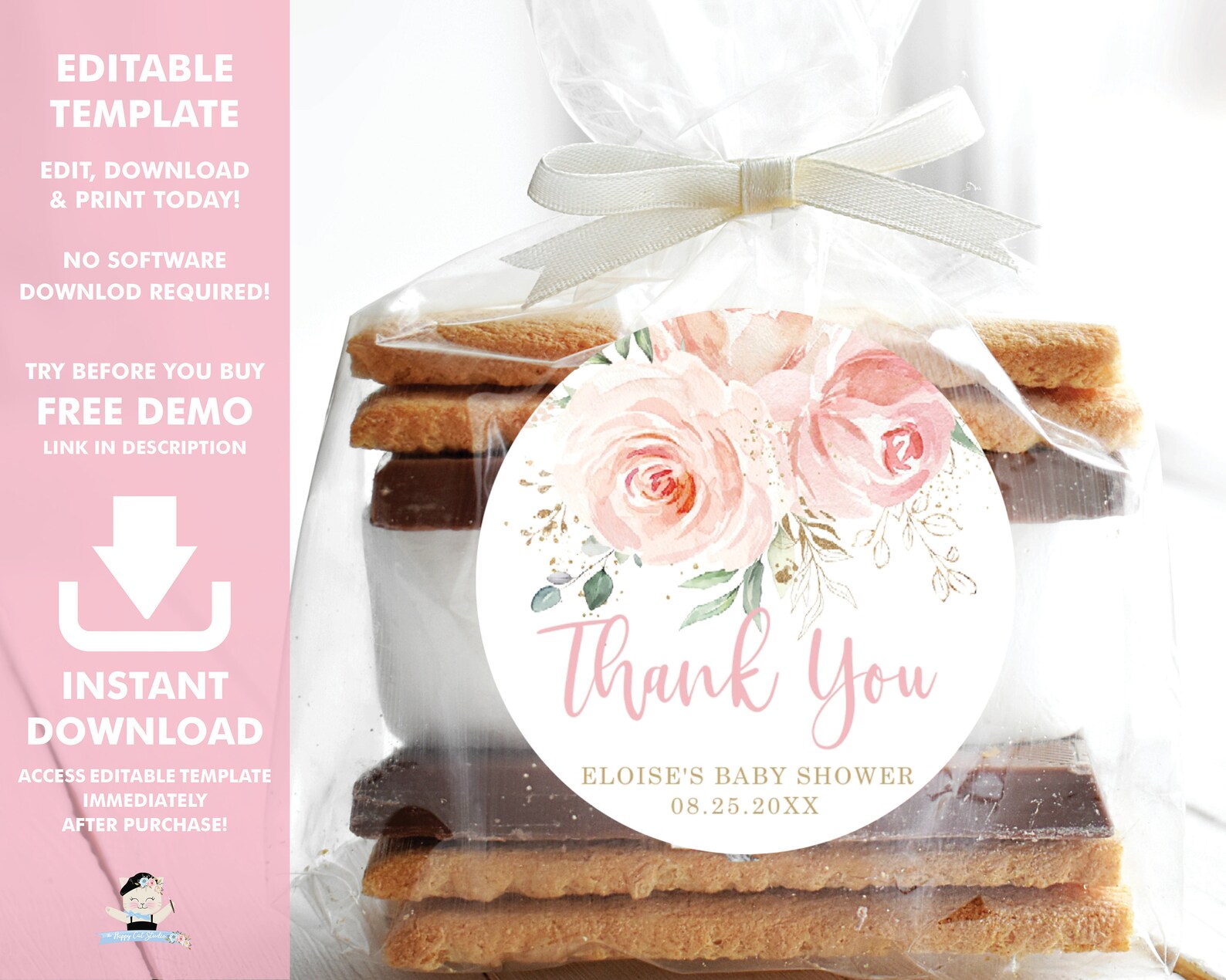 EDITABLE TEMPLATE Blush Floral 2 Circle Round Labels - Etsy