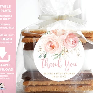 EDITABLE TEMPLATE Blush Floral 2" Circle Round Labels Cupcake Toppers ...