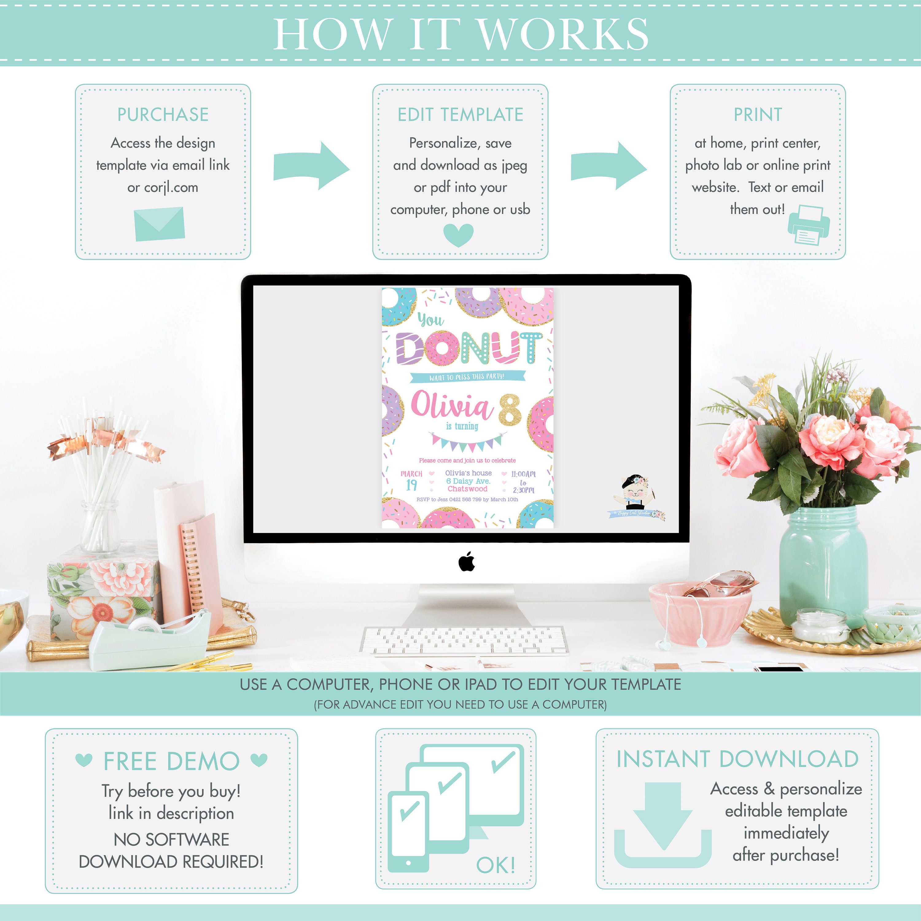 EDITABLE TEMPLATE Donut 2 Circle Tags Doughnuts Donuts | Etsy