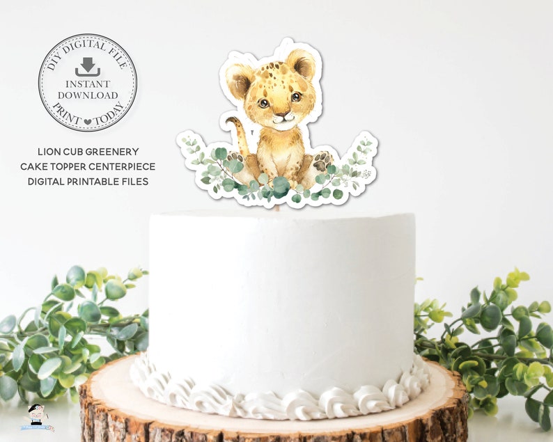 Lion Cub Greenery Cake Topper Centerpiece, INSTANT DOWNLOAD, Sweet Lion ...